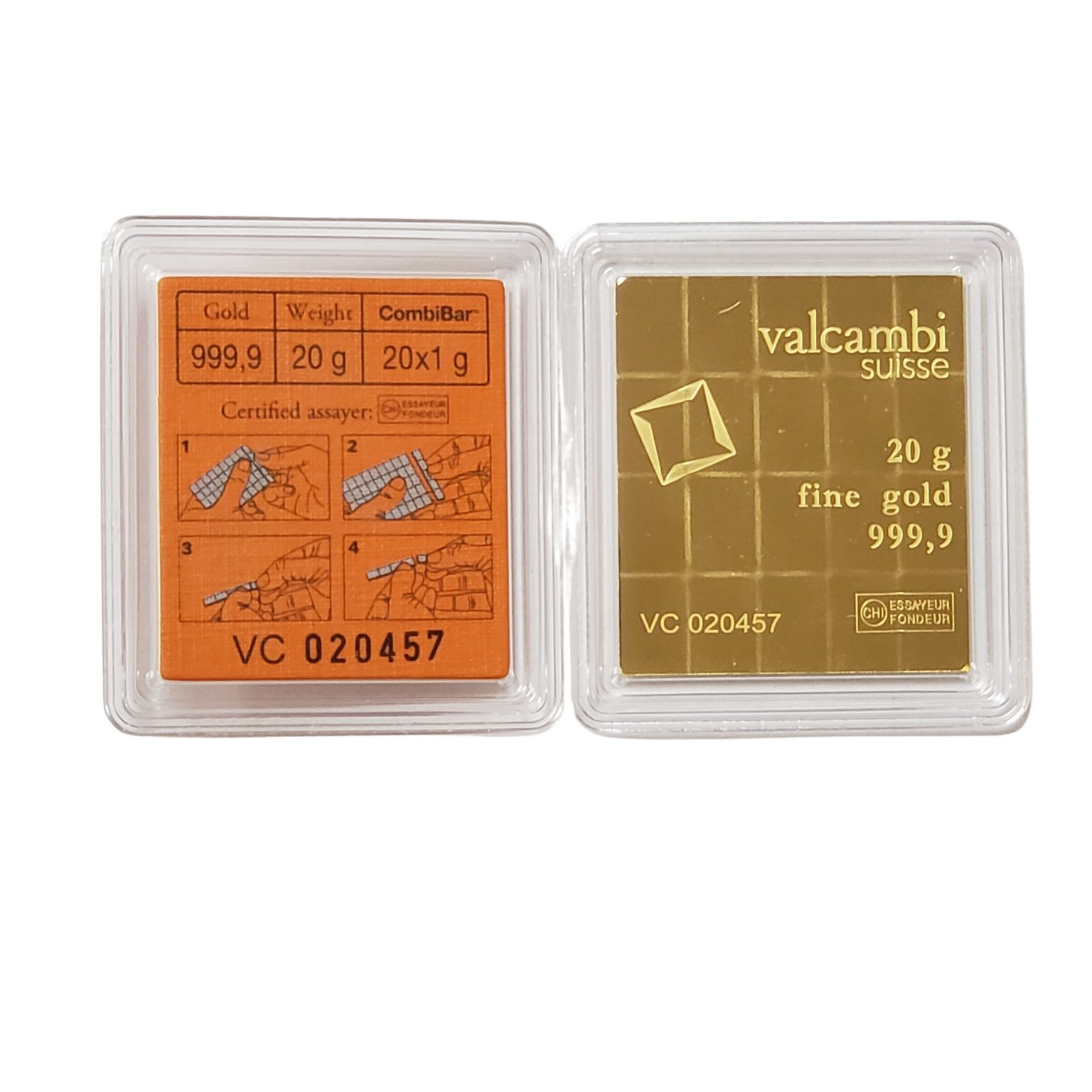 Valcambi Suisse Gold Bar Combibar 20 x 1 Gram in Assay Card